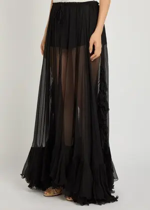 Chloé Ruffled Sheer Silk-chiffon Maxi Skirt - Black