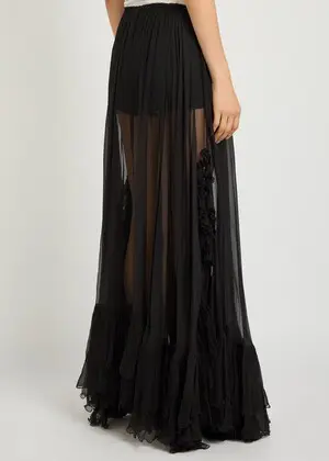 Chloé Ruffled Sheer Silk-chiffon Maxi Skirt - Black