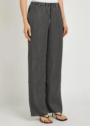 Maria Mcmanus Striped Wide-leg Satin Trousers - Black