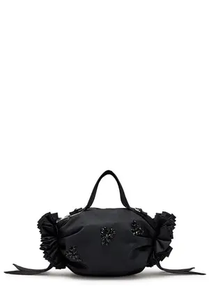 Simone Rocha Double Ribbon Rosette Mini Nylon Top Handle Bag - Black
