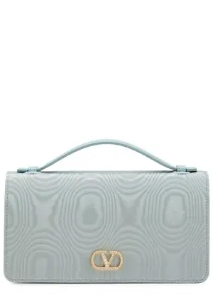 Valentino Garavani Crystal-embellished Vlogo Moiré Wallet-on-chain - Blue
