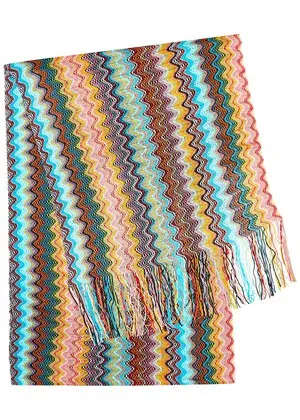 Missoni Zigzag Fringed Fine-knit Scarf - Multi 04