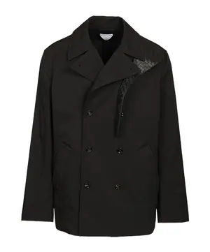 Bottega Veneta Woven Detail Double-breasted Coat - Black