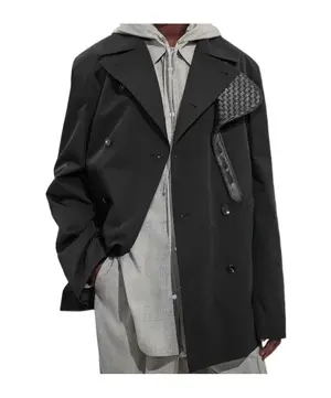 Bottega Veneta Woven Detail Double-breasted Coat - Black