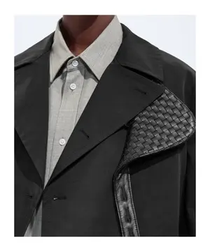 Bottega Veneta Woven Detail Double-breasted Coat - Black