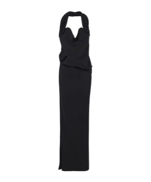 Magda Butrym Halterneck Draped Wool-blend Gown With Floral Appliqués