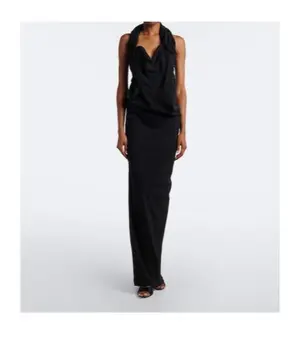 Magda Butrym Halterneck Draped Wool-blend Gown With Floral Appliqués