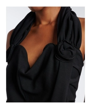 Magda Butrym Halterneck Draped Wool-blend Gown With Floral Appliqués