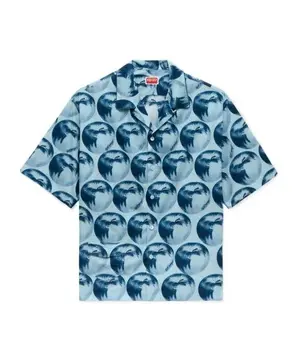 Kenzo Apple Pop' Haiwaiian Short Sleeve Shirt In Cotton - Light Blue
