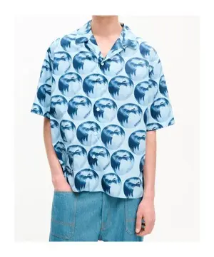 Kenzo Apple Pop' Haiwaiian Short Sleeve Shirt In Cotton - Light Blue
