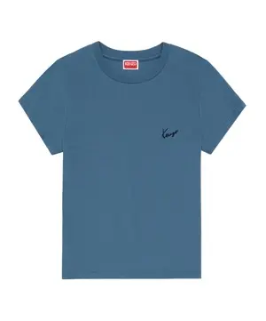 Kenzo Signature Embroidered Cotton T-shirt - Blue