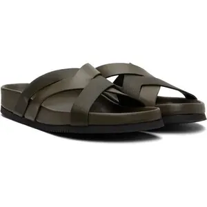 TOM FORD Grain Leather Criss-cross Strap Slippers - Dark Moss