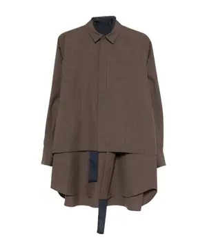 Sacai Long-sleeve Layered Mini Shirt Dress - Brown