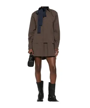 Sacai Long-sleeve Layered Shirt Dress - Brown