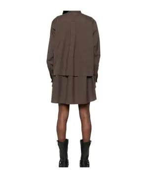 Sacai Long-sleeve Layered Shirt Dress - Brown