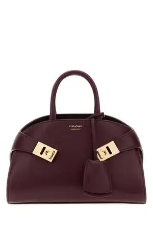 FERRAGAMO Aubergine Leather Mini Hug Handbag - Purple