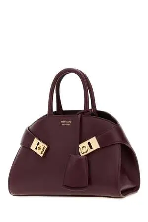 FERRAGAMO Aubergine Leather Mini Hug Handbag - Purple