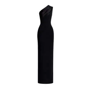 Solace London Gracie Maxi Dress One Shoulder Draped Pencil Skirt - Black