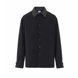 Bottega Veneta Shirt With Intrecciato Detail Collar - Black