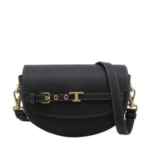 TOD'S Mini T Signature Leather Crossbody Bag - Black