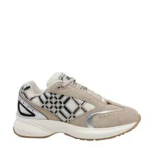 Burberry Eclipse Suede Sneakers With Checked Paneling - Cream