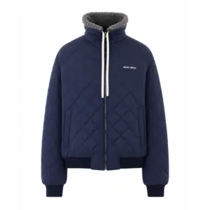 Miu Miu Quilted Down Jacket With Shearling Detail - Blue