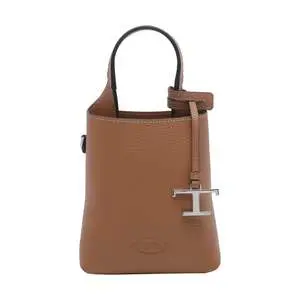 TOD'S Micro Leather Handbag With Decorative Stitching And Charms - Brown