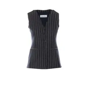 Max Mara Striped V-neck Sleeveless Vest - Blue