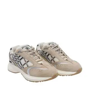 Burberry Suede And Fabric Lace-up Sneakers - Cream