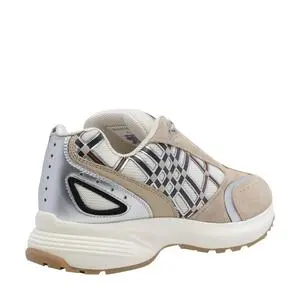 Burberry Suede And Fabric Lace-up Sneakers - Cream