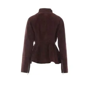 Alaïa Peplum Suede Jacket - Brown