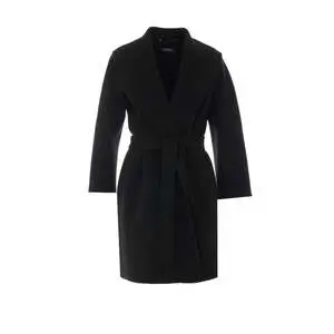 Max Mara Wool Belted Coat - Black