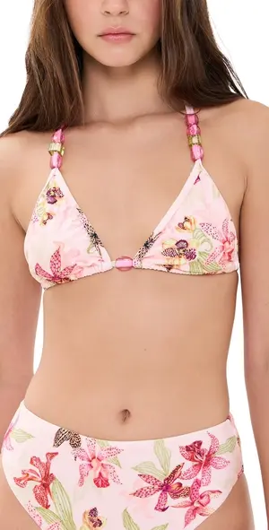 PatBO Orchid Bloom Triangle Bikini Top - Rose