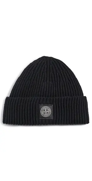 Stone Island Rib Knit Wool Beanie - Black