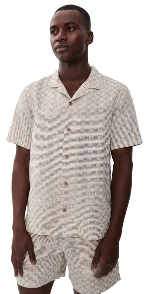 Marine Layer Dobby Resort Shirt - Natural/brown Check