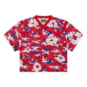DENIM TEARS Camo Cotton Wreath Mesh Football Top - Red