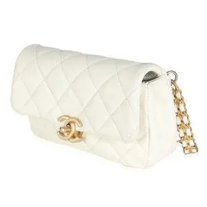 Chanel Quilted Caviar Chain Belt Bag - White