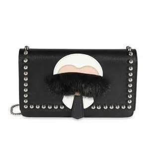 Fendi Vitello Elite & Mink Studded Karlito Chain Wallet