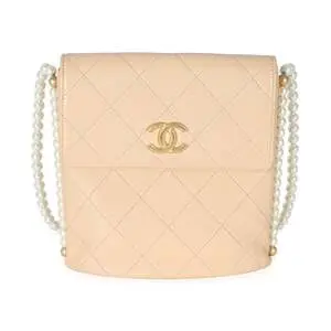 Chanel Quilted Calfskin Pearl Chain Hobo - Beige
