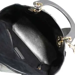 Dior Metallic Silver Cannage Leather Lady Tote - Green