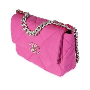 Chanel Fuchsia Quilted Cotton Medium 19 Flap Bag - Pink