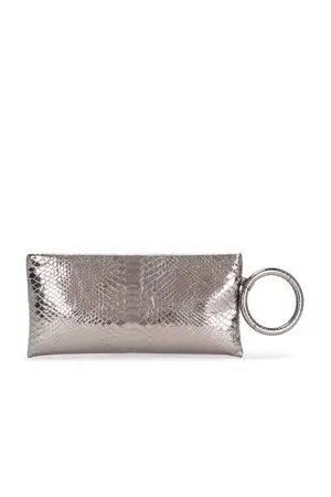 TOM FORD Metallic Printed Python Clutch - Silver