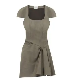 Alexander McQueen Wool Gathered Mini Dress - Gold