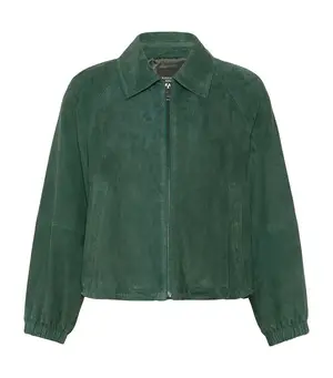 Max Mara Suede Drawstring Bomber Jacket - Green