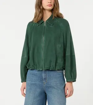 Max Mara Suede Drawstring Bomber Jacket