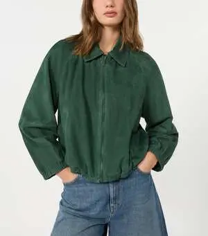 Max Mara Suede Drawstring Bomber Jacket