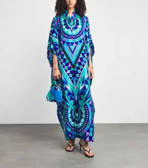 Emilio Pucci Geometric Print Silk Kaftan Maxi Dress