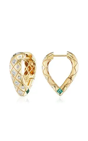 ORLY MARCEL 18k Yellow Mama Bliss Hoops With Diamonds And Emeralds - Gold