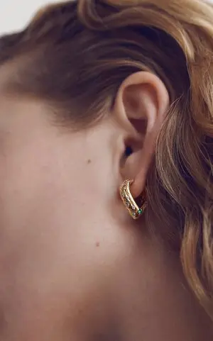 ORLY MARCEL 18k Yellow Diamond And Emerald Hoop Earrings