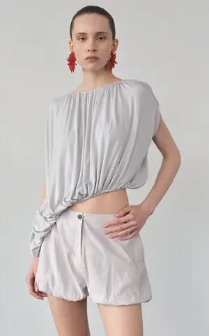 Source Unknown Rennie Gathered Jersey Top - Grey